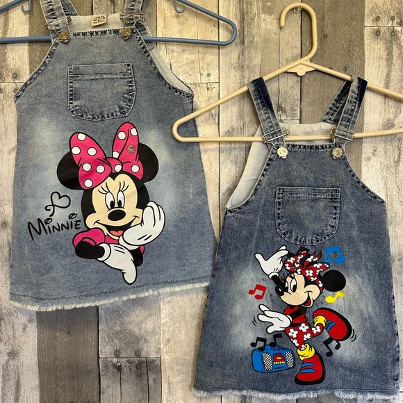 Zara | Dresses | Zara 2 Disney Minnie Mouse Denim Overall Dresses 3t ...